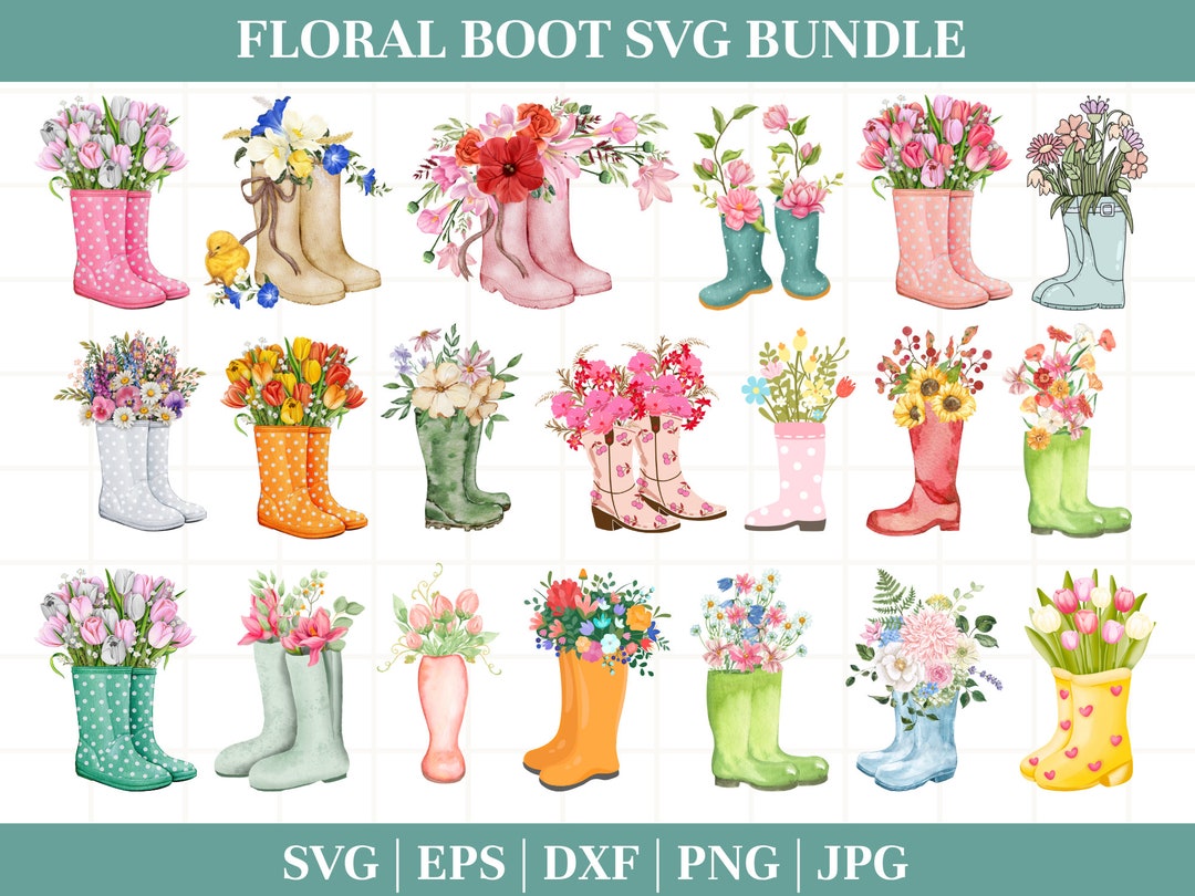 Flower Rain Boots Clipart, Floral SVG, Wildflower SVG - Etsy