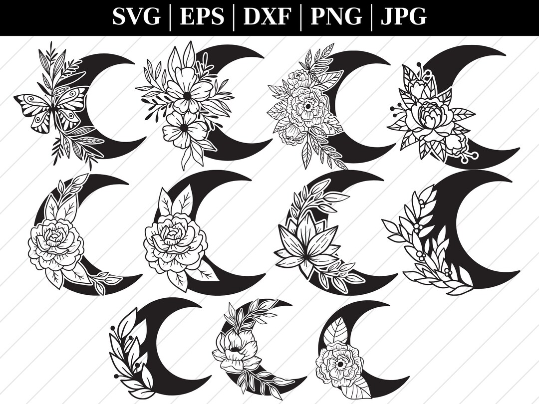 Moon SVG Bundle, Floral Moon Svg, Mystic Celestial Svg, Moon and Stars ...