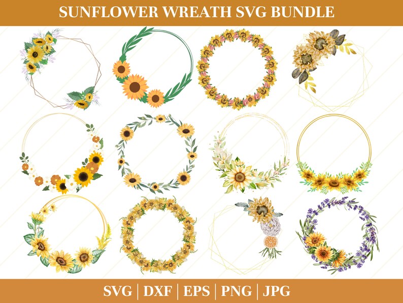 Floral Frame Svg,floral Circle Frame,dxf,flower Wreath,png,sunflower ...