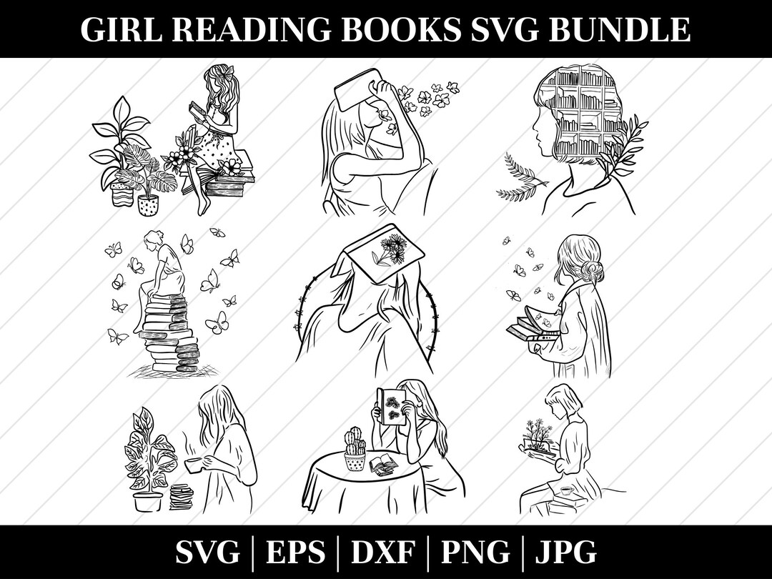 Girl Reading Book Svg Book Art Reading Book Svg Girl With Books Woman ...