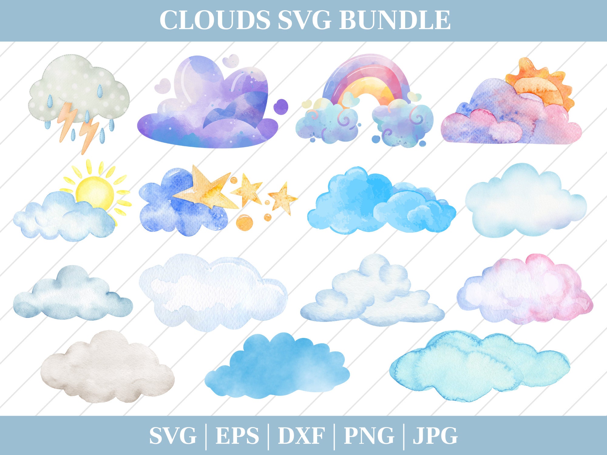 Cloud Svg File/ Cloud Clipart/ Cloud Vector/ Cloud Bundle Svg/ Cloud ...