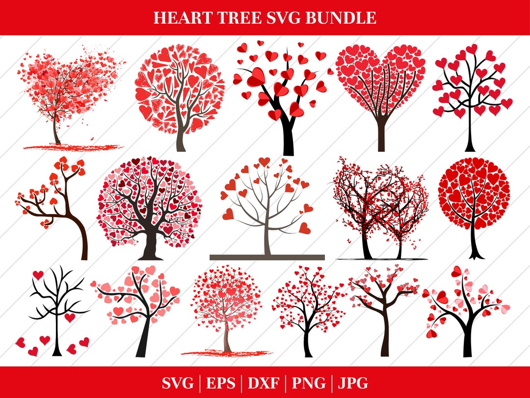 Heart Tree Dxf, Love Heart Tree Svg, Heart With Tree Dxf, Svg, Eps, Png ...