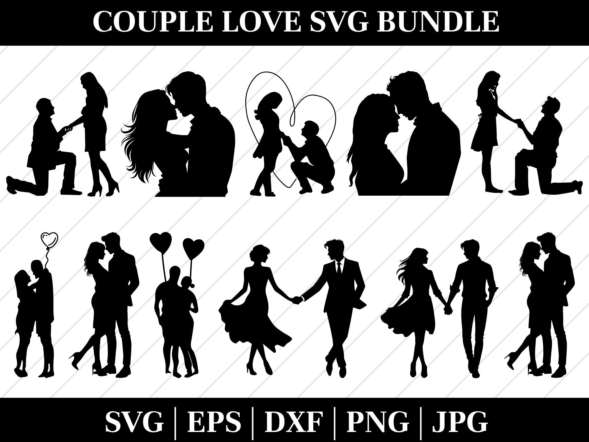 Couple Silhouette Svg, Relationship Svg, Lovers Silhouette, Romantic ...