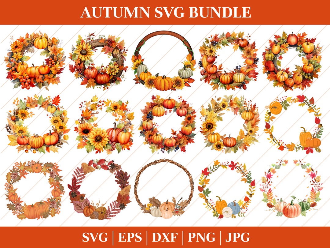 Autumn Wreath Svg, Floral Wreath Svg, Thanksgiving Svg, Fall Wreath Svg ...