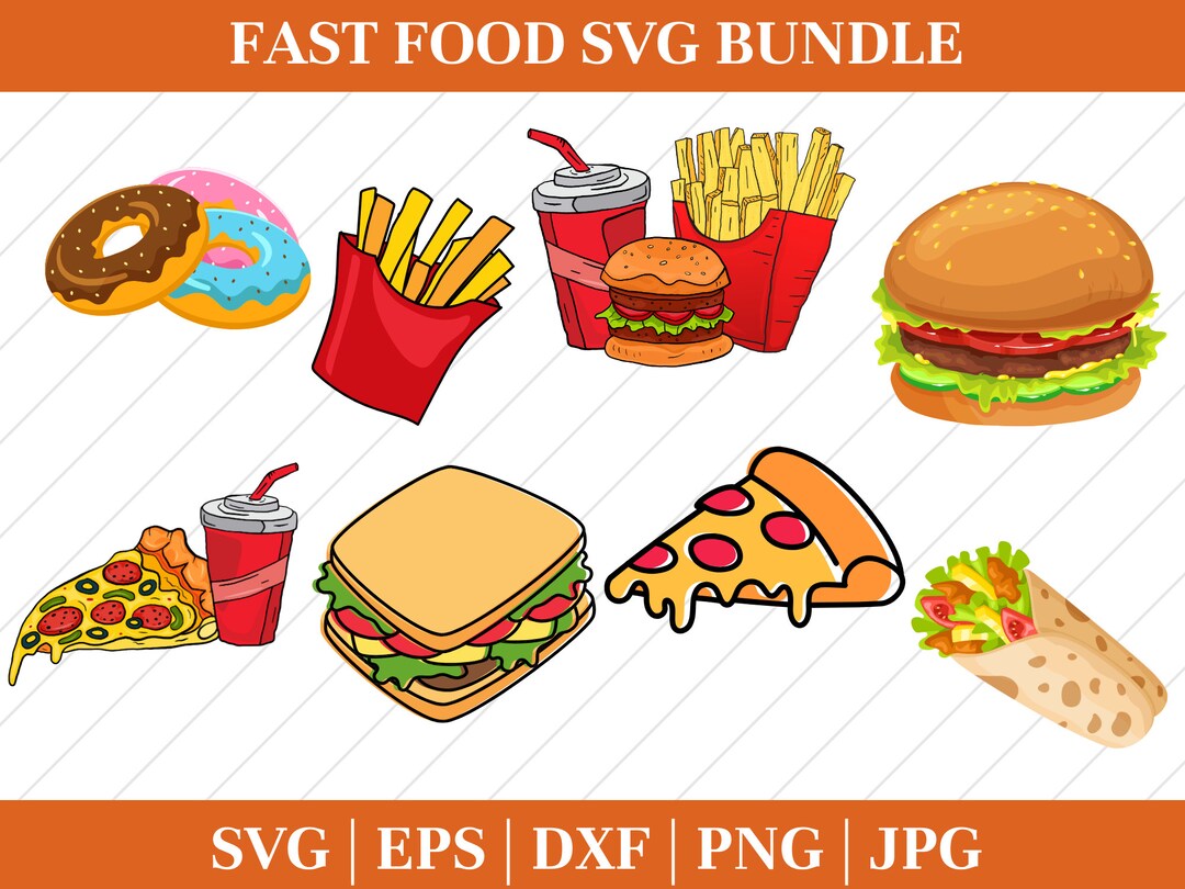Junk Food Clipart Set, Fast Food Clipart Set, Burger PNG, Pizza SVG ...