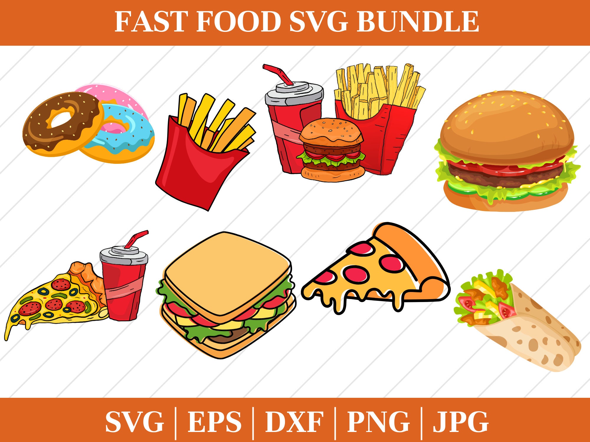 Junk Food Clipart Set, Fast Food Clipart Set, Burger PNG, Pizza SVG ...
