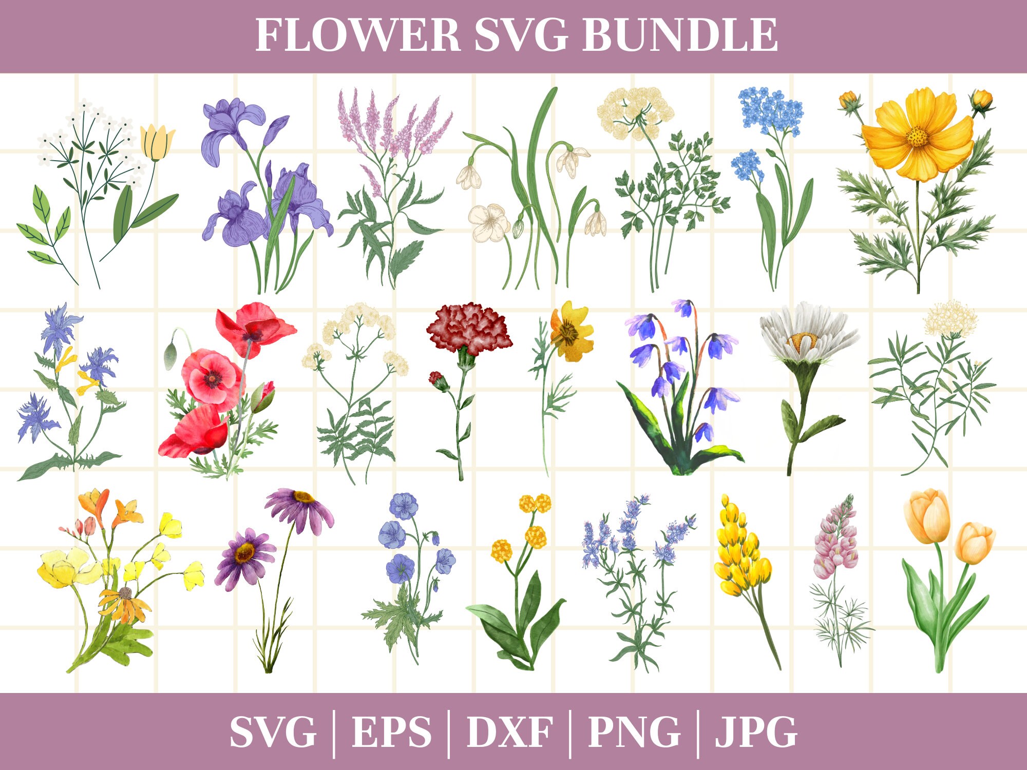 Spring Flower SVG Bundle, Flower Svg, Flower Clipart, Spring Clipart ...