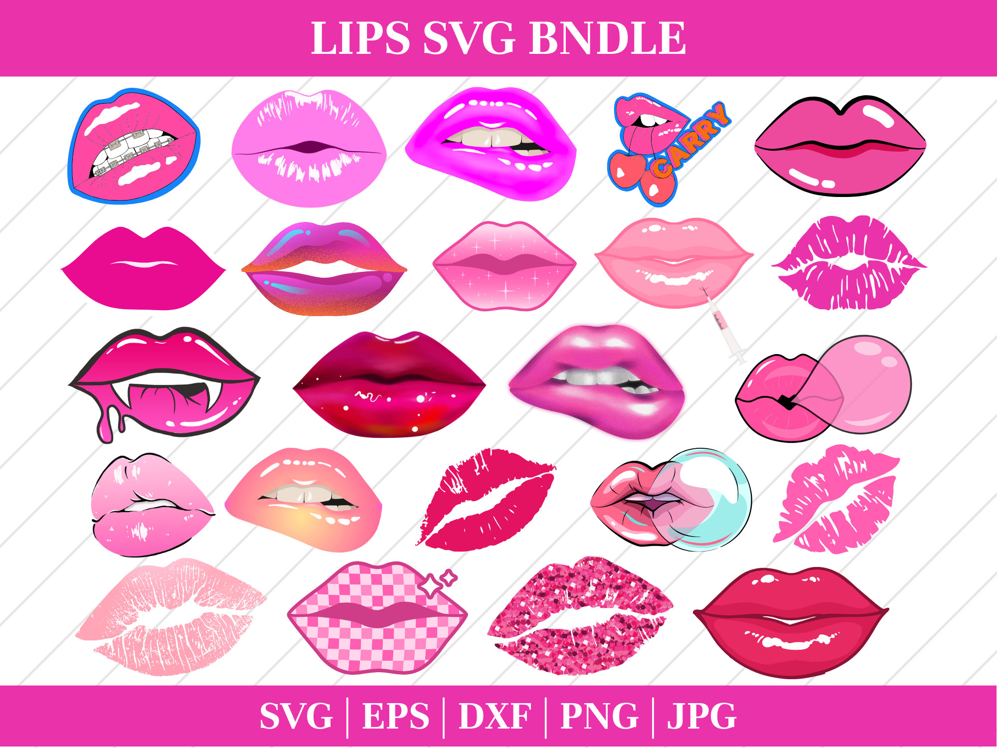 Lips Svg Bundle Pink Lips Png Bundle Kiss Svg Lips Print Svg Pink Lips ...