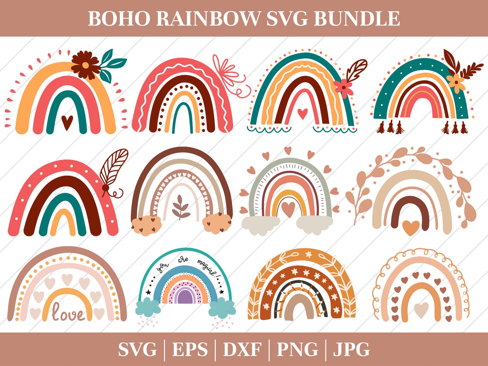 Rainbow SVG Bundle, Boho Rainbow SVG, Rainbow Clipart, Pastel Rainbow ...