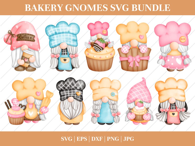 Baker Gnome SVG, Gnome Bakery Digital Stamps, Kitchen Gnomes Clipart ...