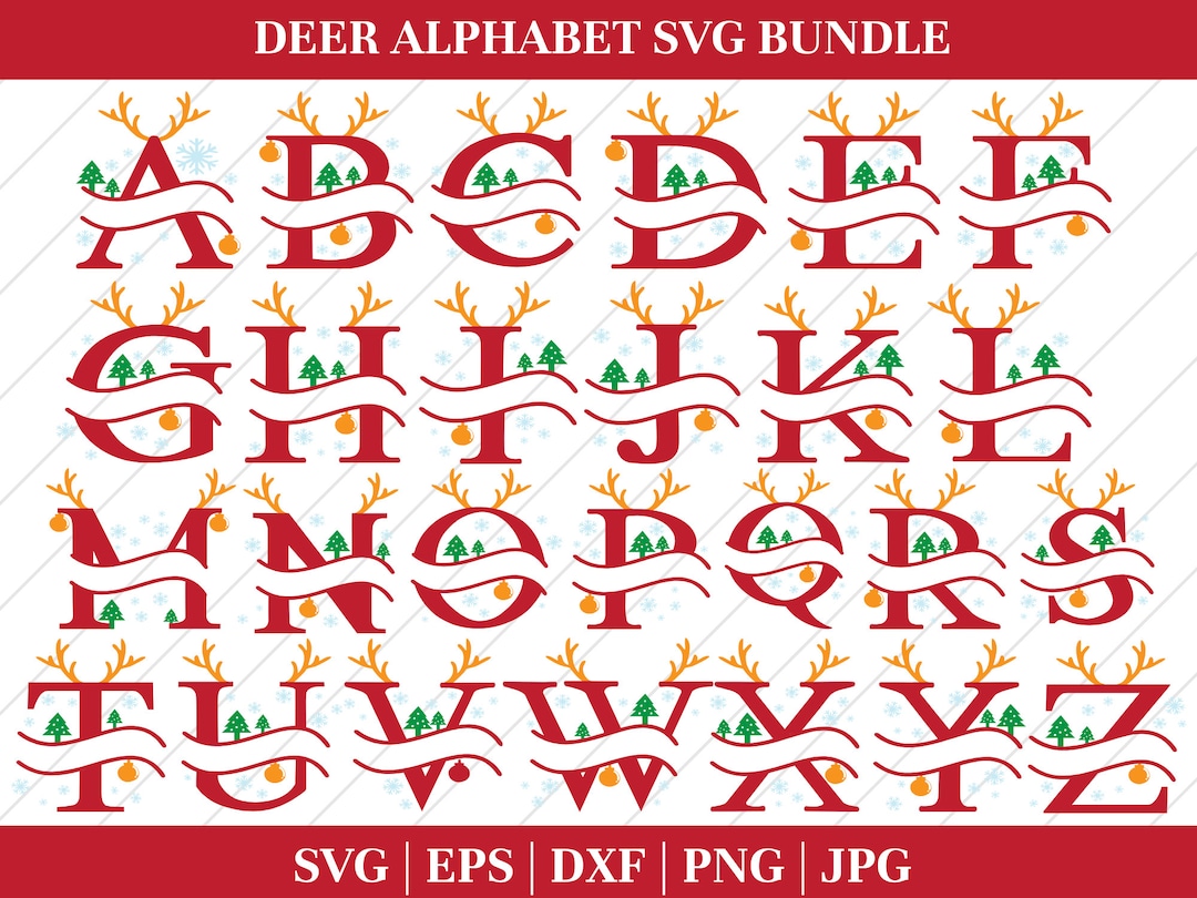 Christmas Reindeer Alphabet Letters Svg Png Files, Deer Antler Letters ...
