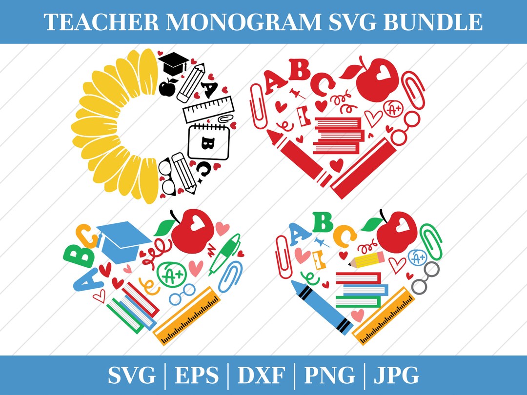 Teacher Split Monogram SVG, Apple School Supplies Svg, Back to School ...