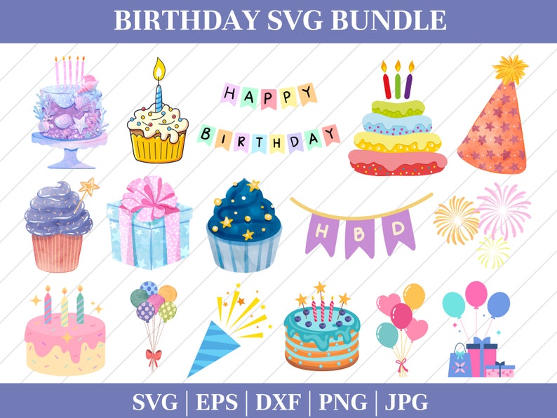 Happy Birthday Svg Bundle, Happy Birthday Png, Birthday Cake Svg, Happy ...
