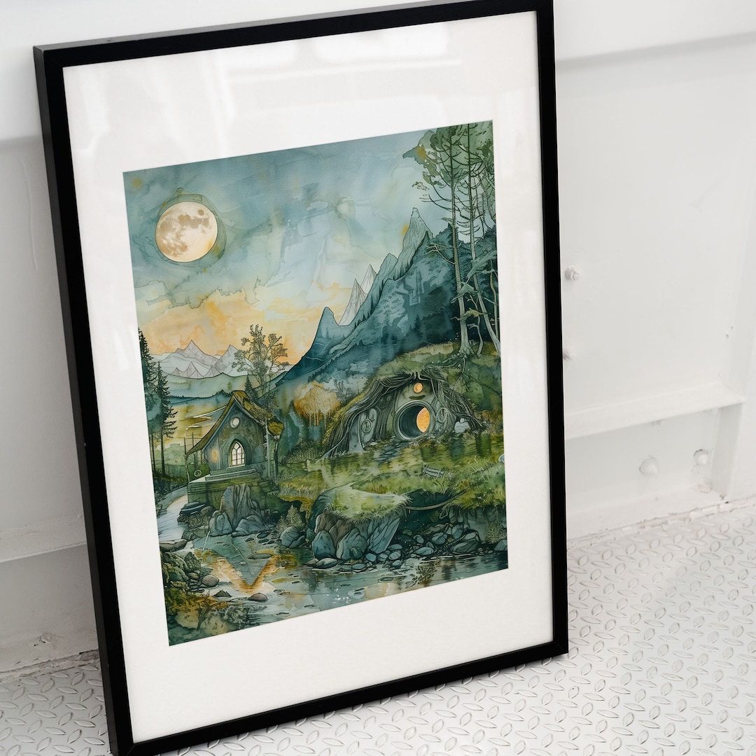 Shire-inspired Watercolour Art Print | Lord of the Rings Landscape ...