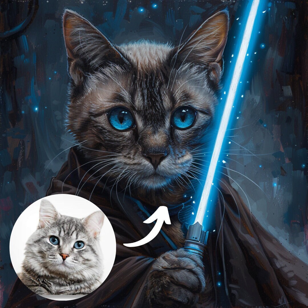 Personalised Star Wars Jedi Knight Pet Portrait Custom Cat, Dog, Rabbit ...