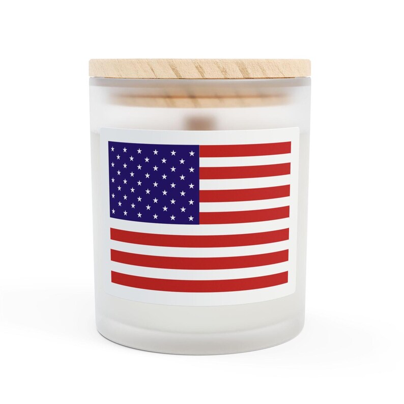 Frosted Glass Candle, Patriotic Red White Blue USA Flag 11oz ...