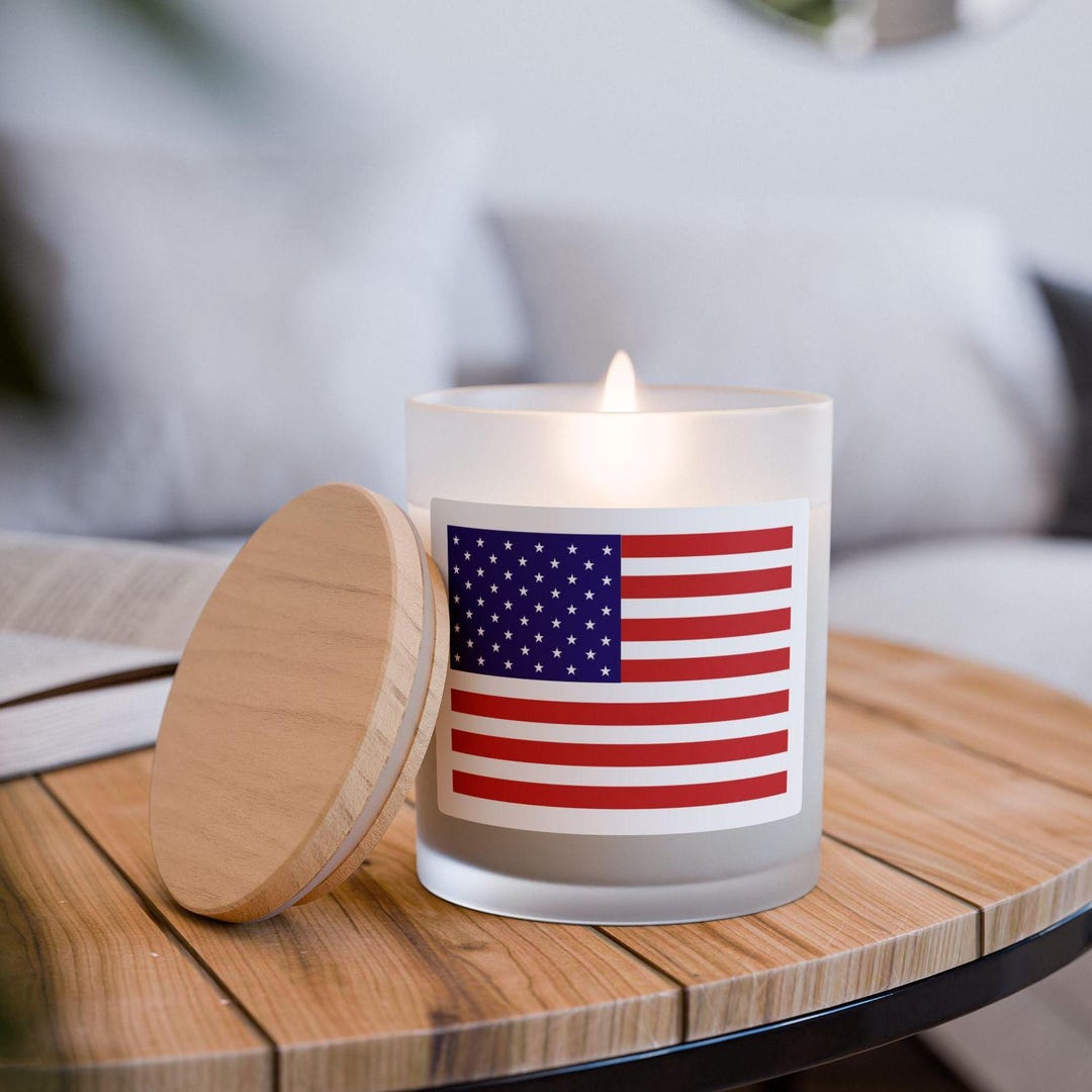 Frosted Glass Candle, Patriotic Red White Blue USA Flag 11oz ...