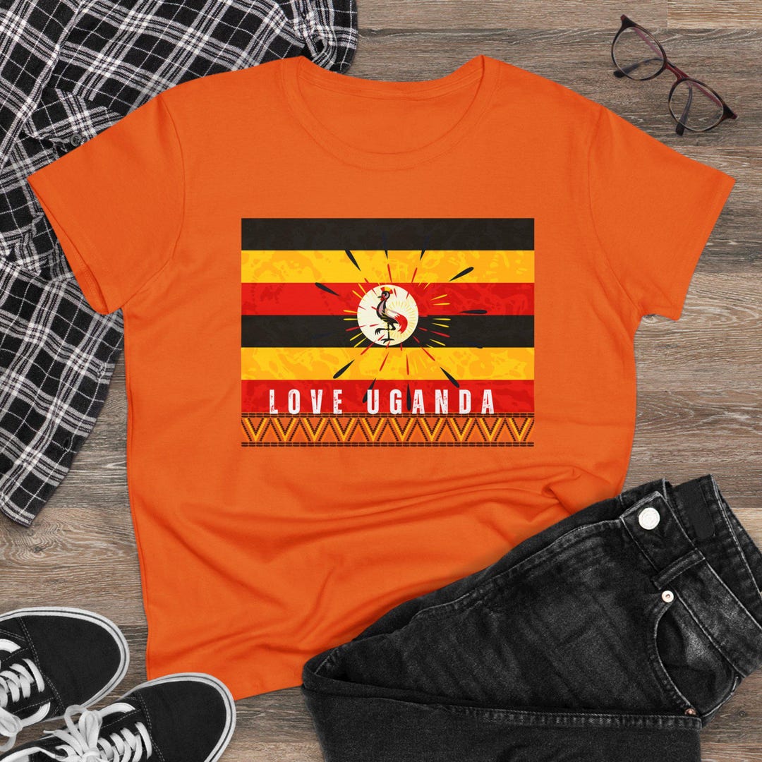Uganda Flag Tee, African Heritage Shirt, Women's Midweight Cotton T ...