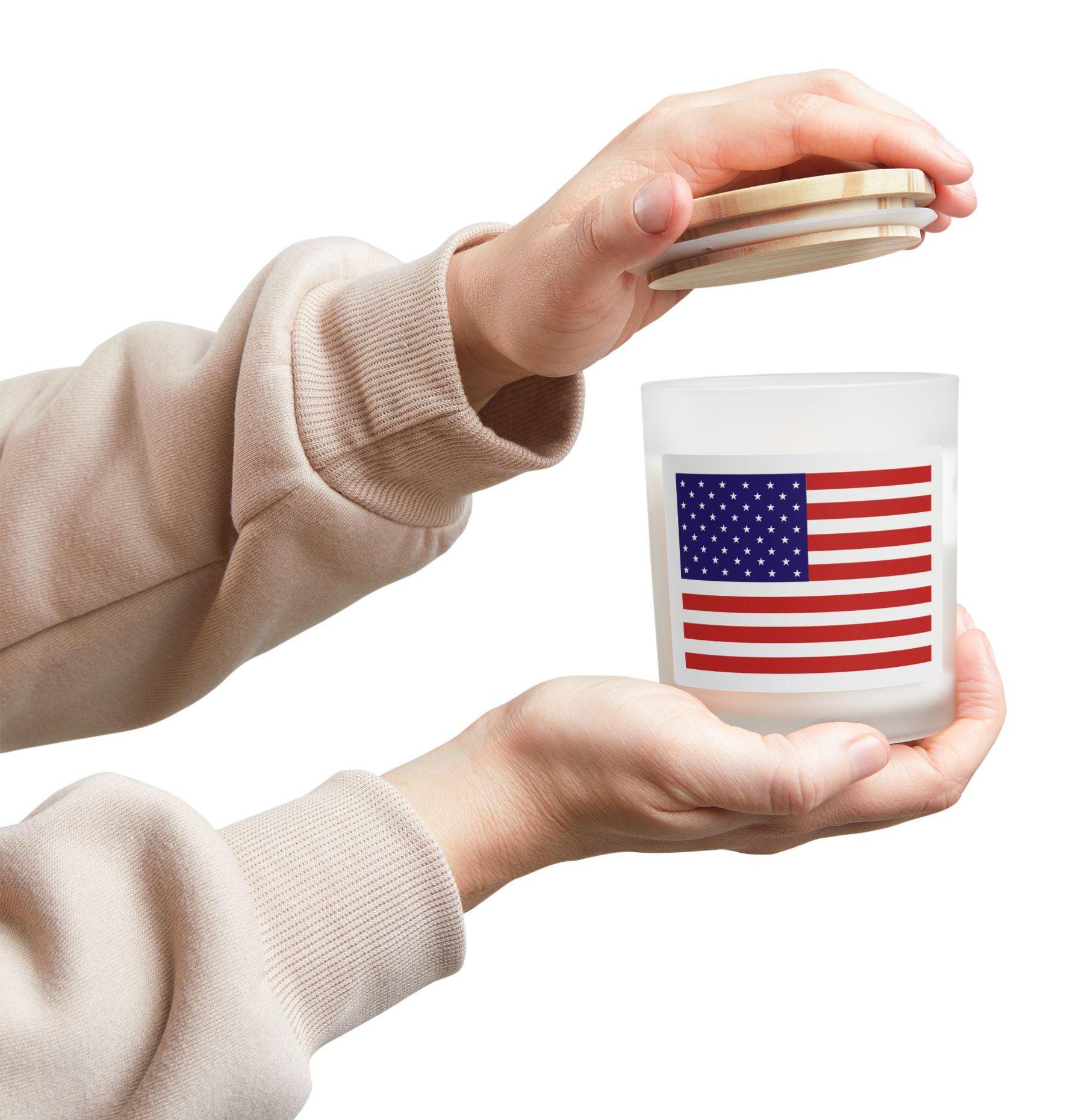 Frosted Glass Candle, Patriotic Red White Blue USA Flag 11oz ...