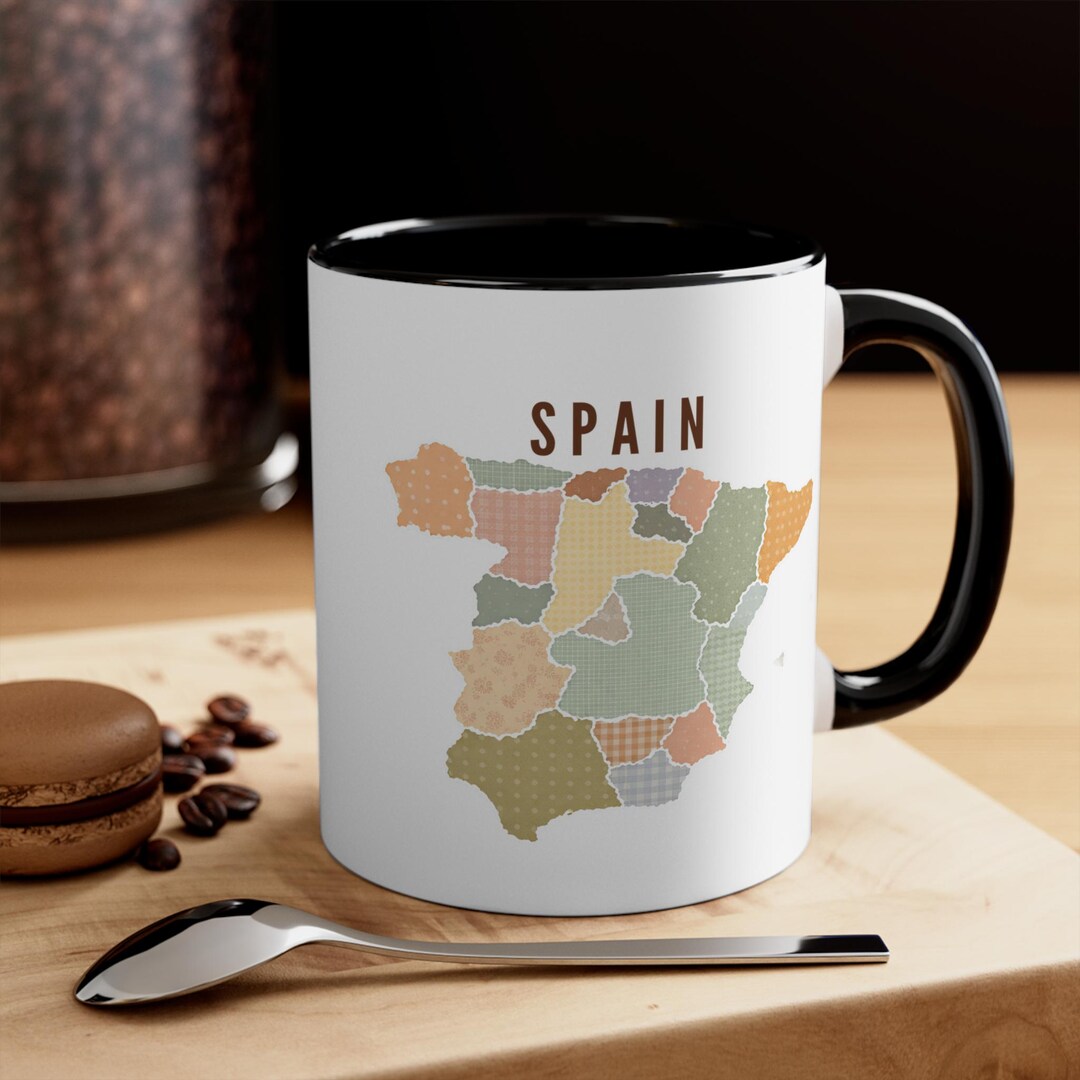 Spain Patchwork Map Mug | Color Accent 11oz Ceramic - Etsy