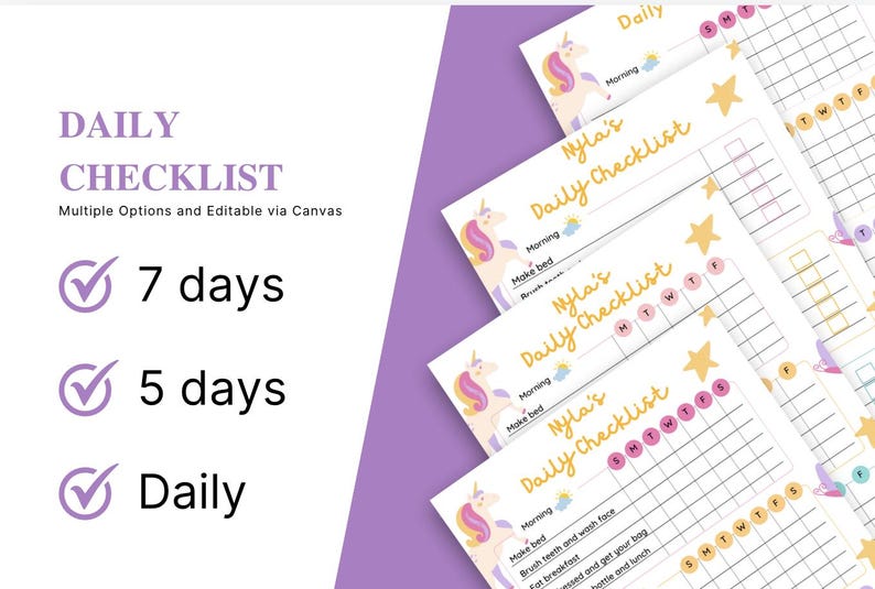 Kids Daily School Checklist| Responsibility Chart| Editable Chore Chart ...