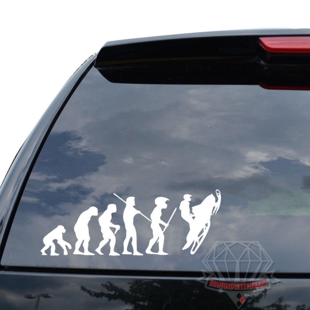 Theory of Evolution Snowmobile Snow Sled Ape Human Sticker Decal for ...