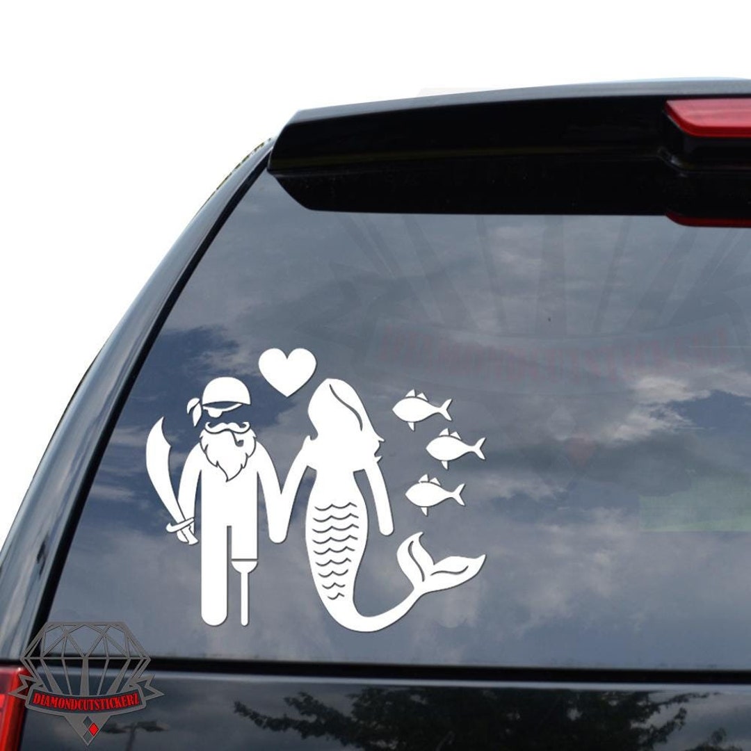 Pirate in Love With Mermaid Couple Hearts Sword Fish Ocean Sticker ...