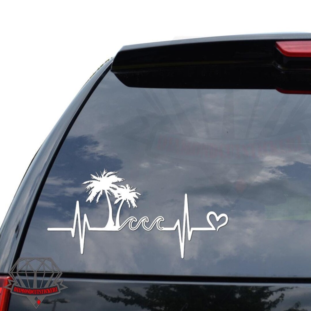 Heart Love Beach Life Palm Tree Wave Heartbeat Lifeline Sticker Decal ...