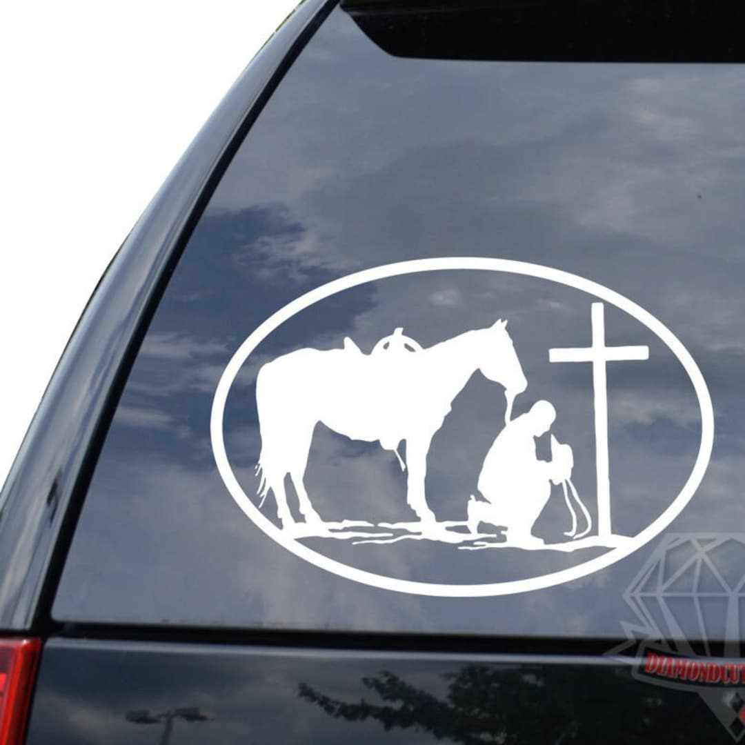 Cowboy Praying Cross Horse Christian Christ Sticker Decal for Car Truck ...