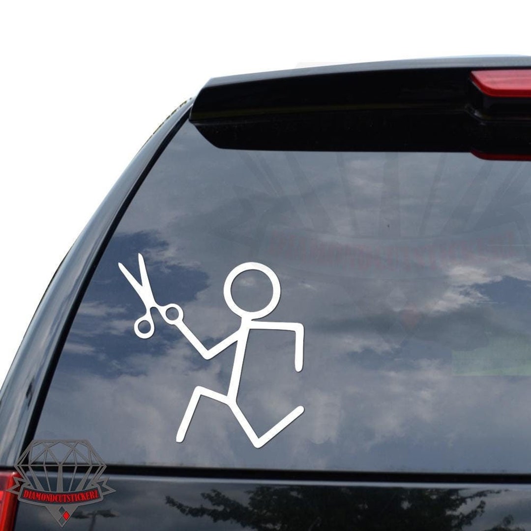 Stickman Stick Figure Guy Running Scissor Haircut Barber Hairstylist ...