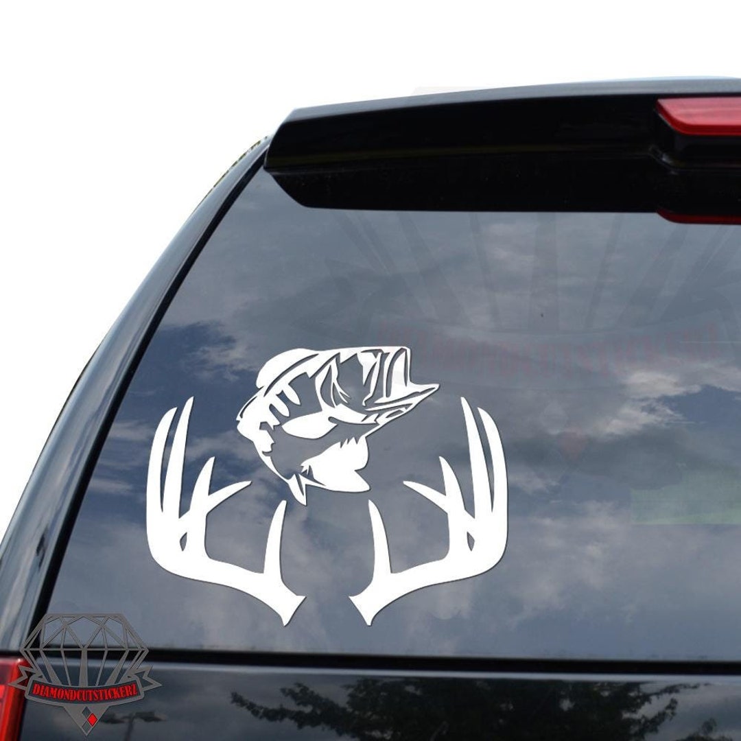 Fishing and Hunting Fish Deer Buck Antler Sportsman Hunter Sticker ...
