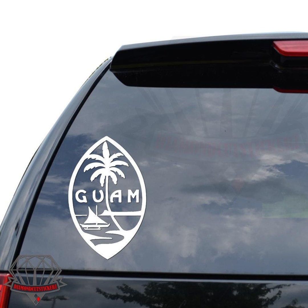 Guam Island Palm Tree Ocean Shield Sticker Decal for Car Truck ...