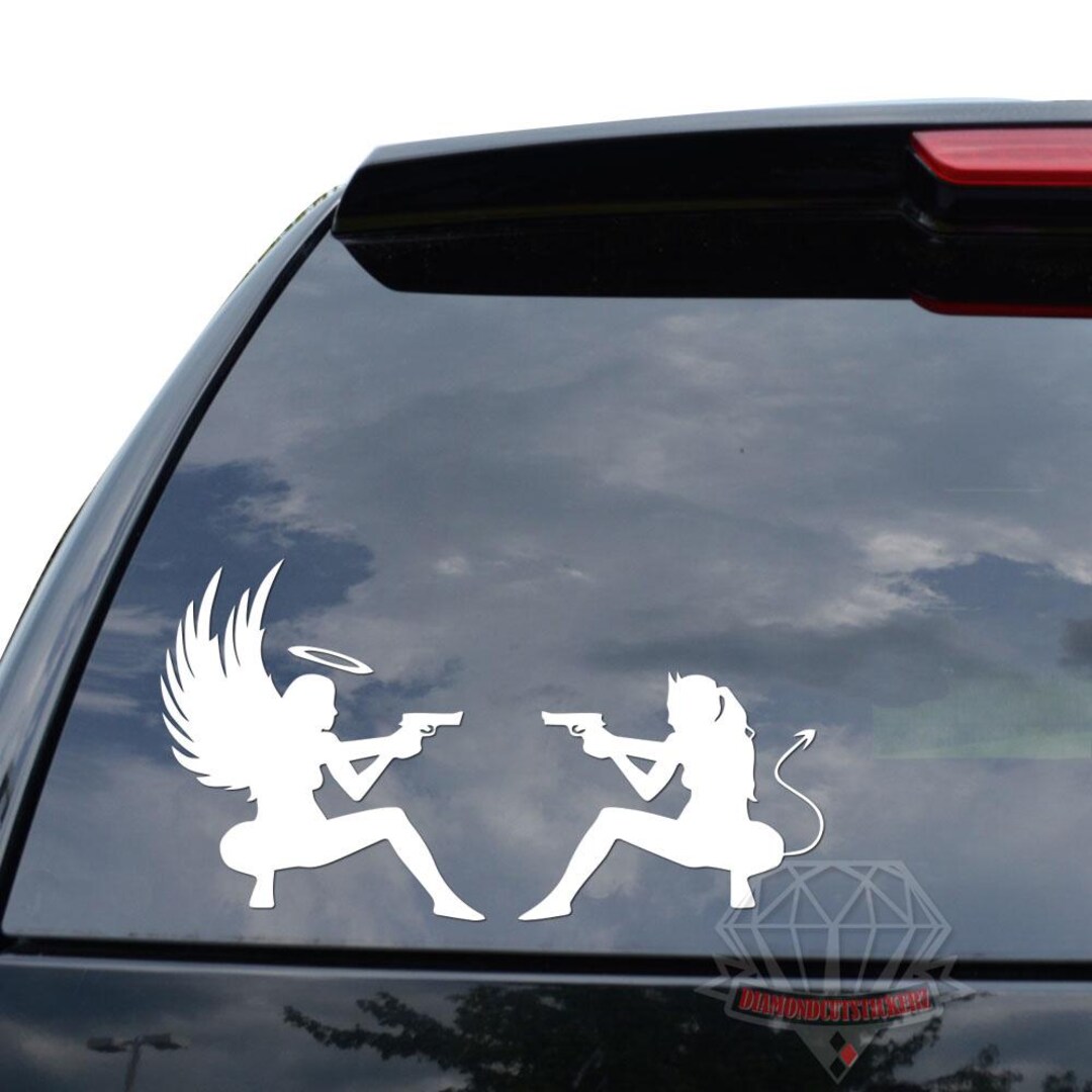 Sexy Angel Devil Girls Gun Pistol Nice Naughty Sticker Decal for Car ...