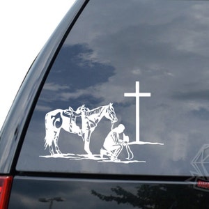 Cowboy Horse Praying Knees Cross Christian Christ Sticker Decal Style1 ...