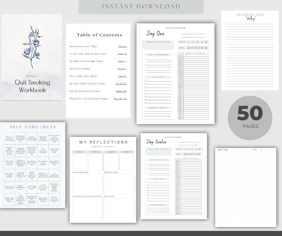 Quit Smoking 30 Day Workbook Planner - Etsy