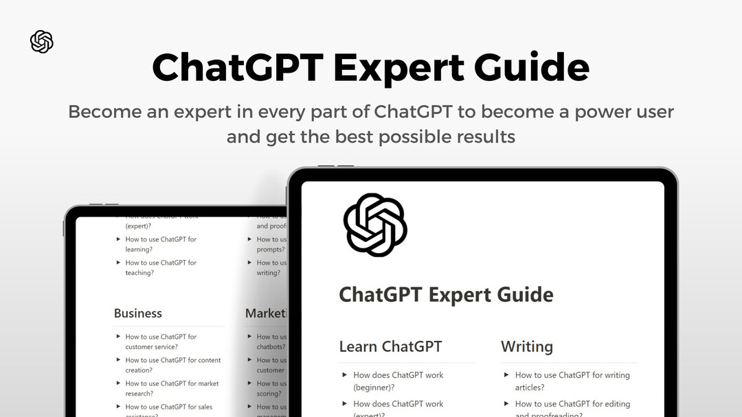 Chat GPT Expert Guide, Notion Template, Guide, Learning, Writing ...