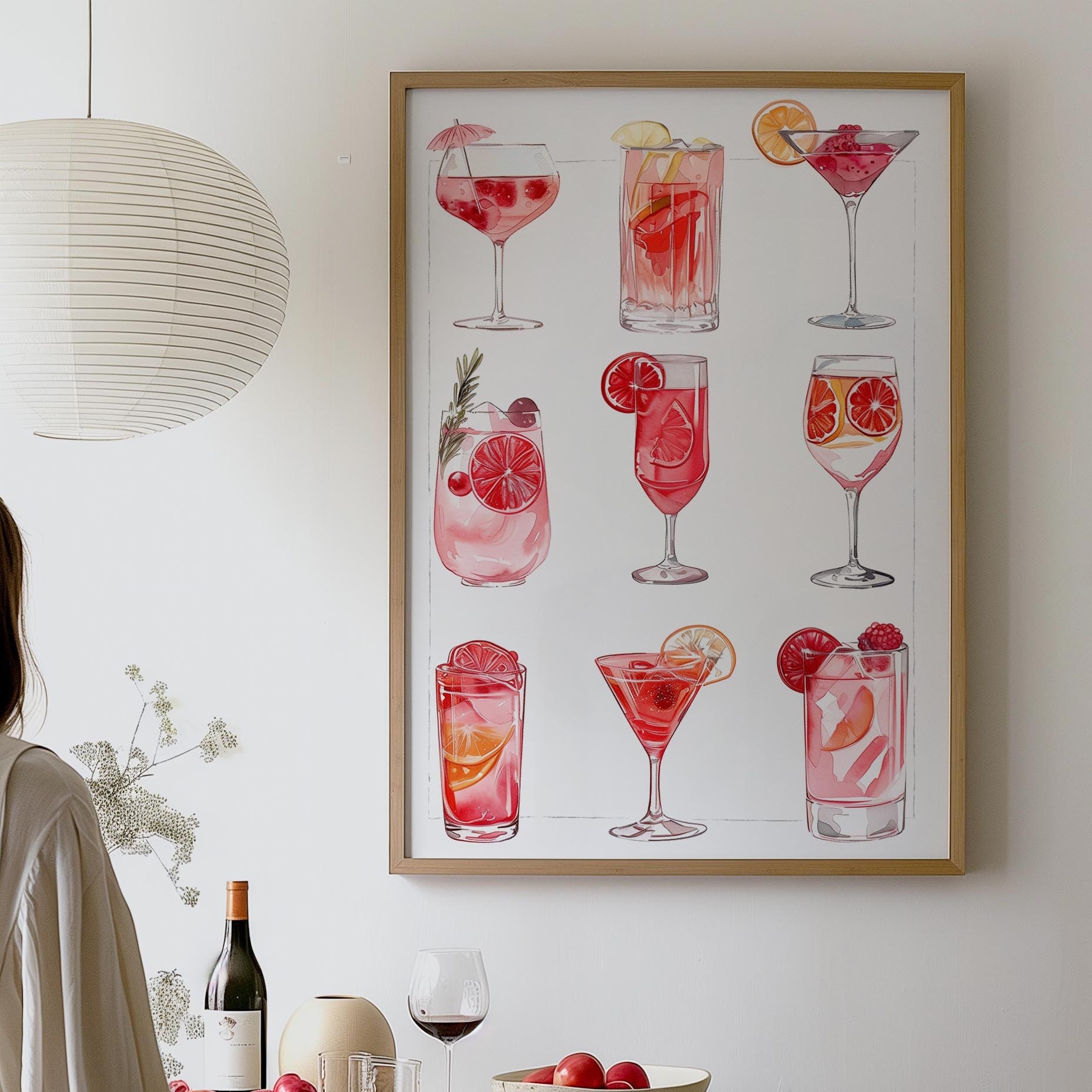 Pink Cocktail Art Print Cocktails Artwork Bar Art Print Dining Room ...