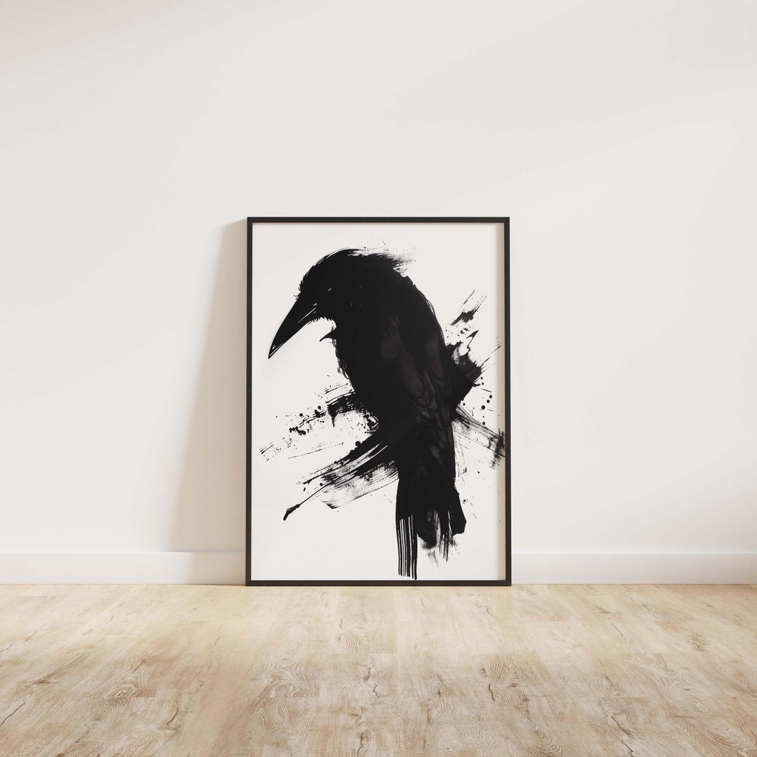 Mystical Raven Art Print, Japanese Ink Art Print, Bird Ink Painting ...