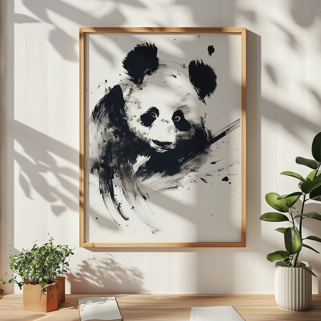 Japanese Style Ink Art Print, Panda Ink Print, Panda Wall Decor, Ink ...