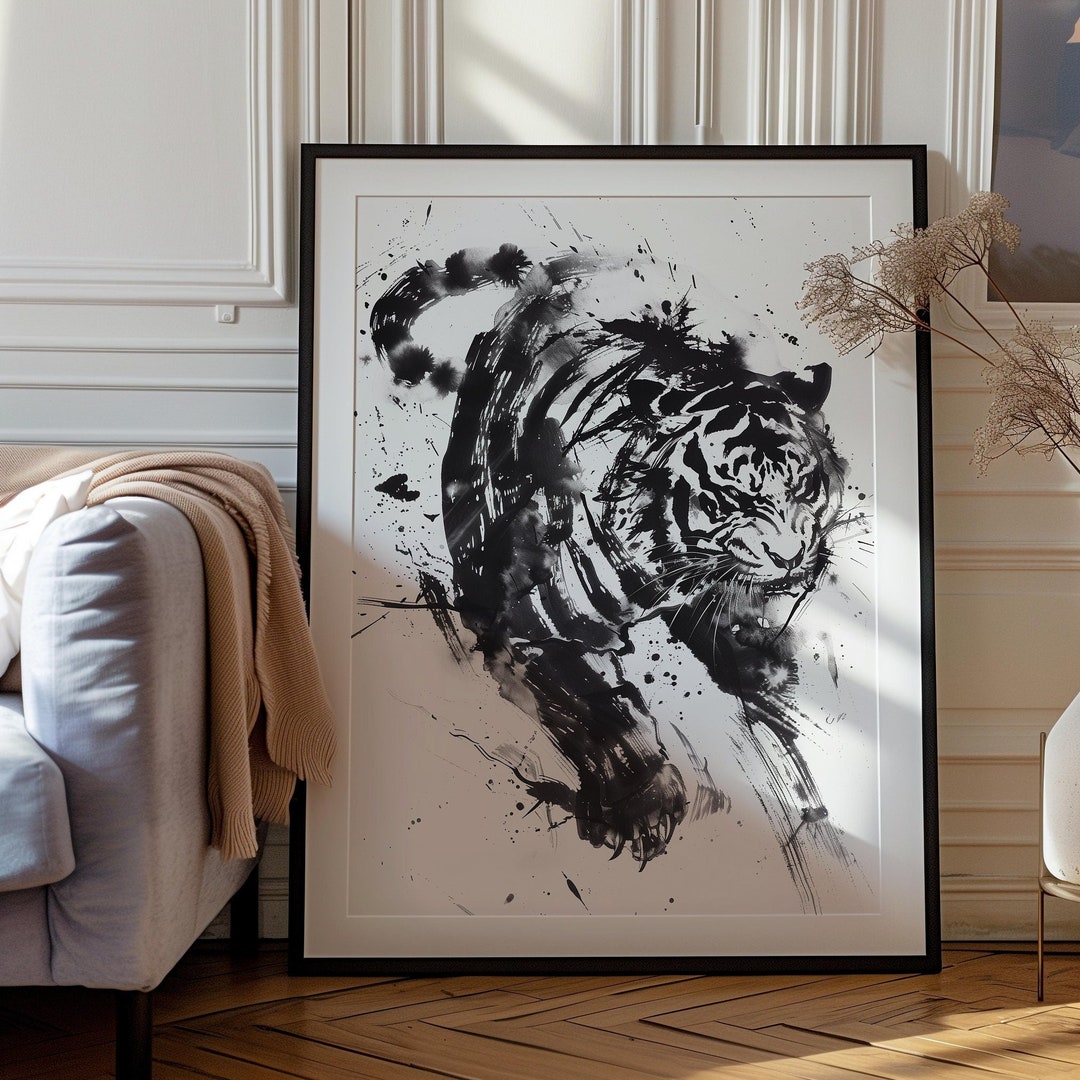 Tiger Art Print Japanese Ink Art Print Wildlife Decor Tiger Home Decor ...