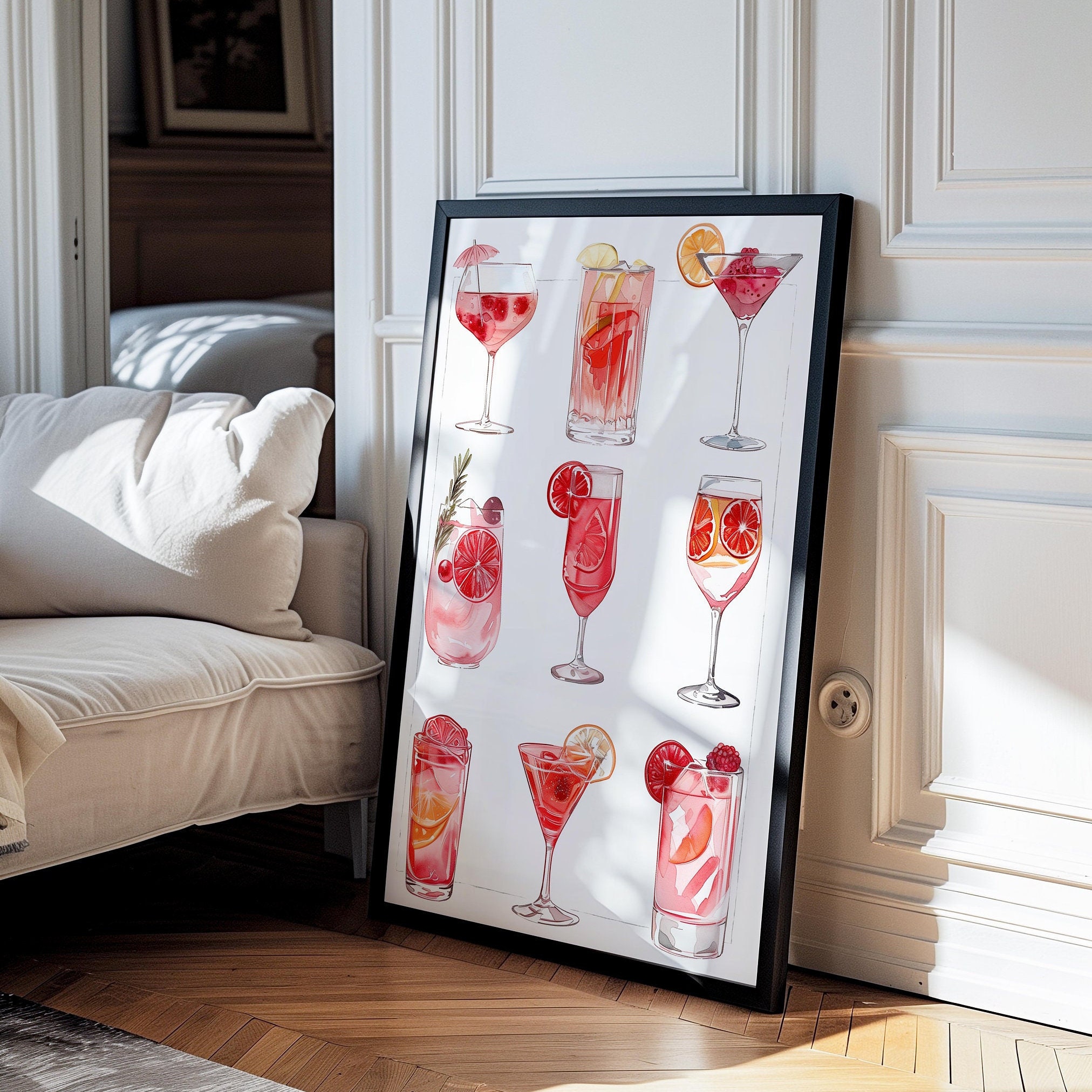 Pink Cocktail Art Print Cocktails Artwork Bar Art Print Dining Room ...