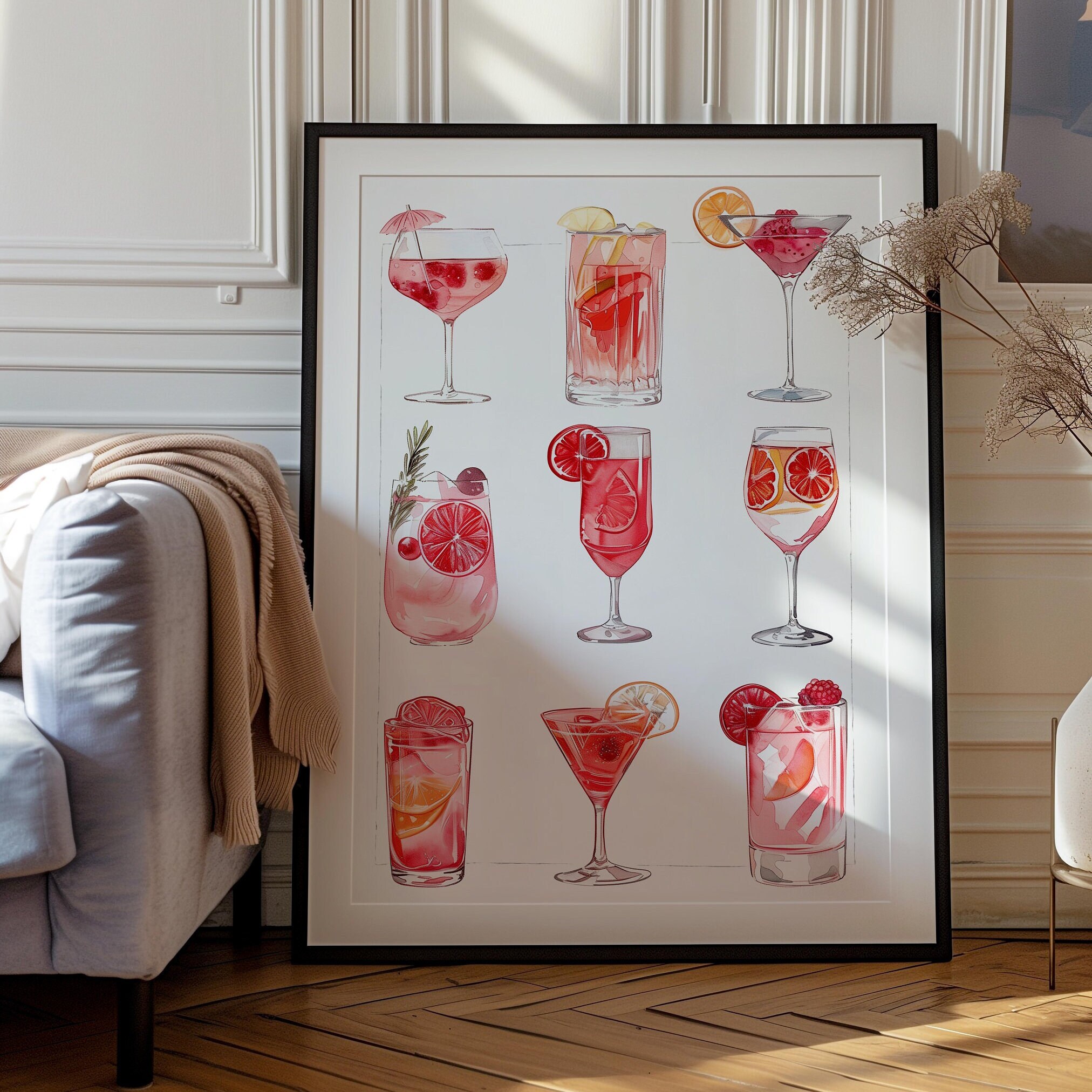Pink Cocktail Art Print Cocktails Artwork Bar Art Print Dining Room ...