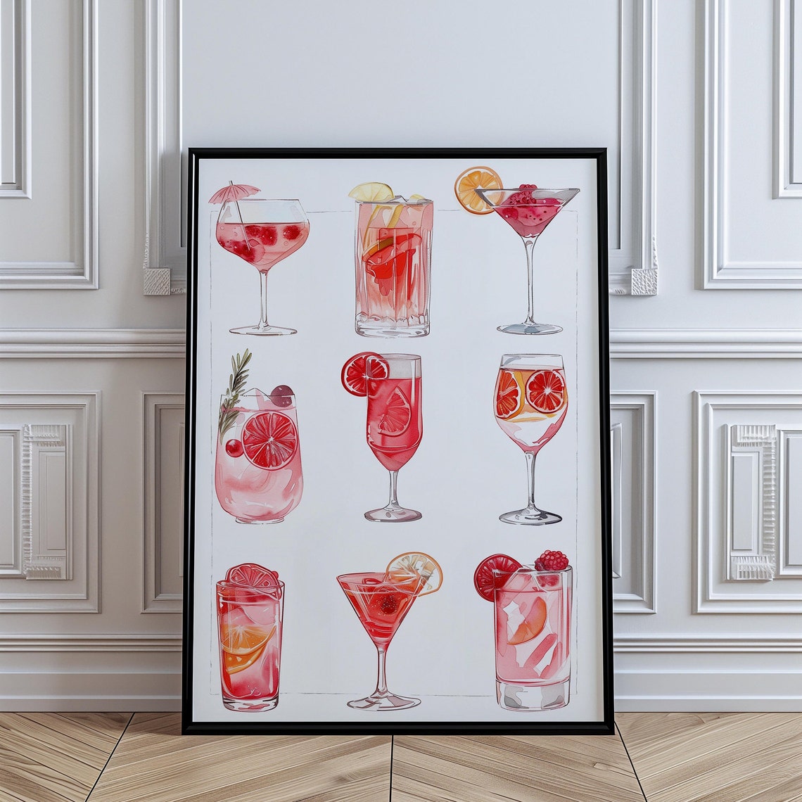 Pink Cocktail Art Print Cocktails Artwork Bar Art Print Dining Room ...