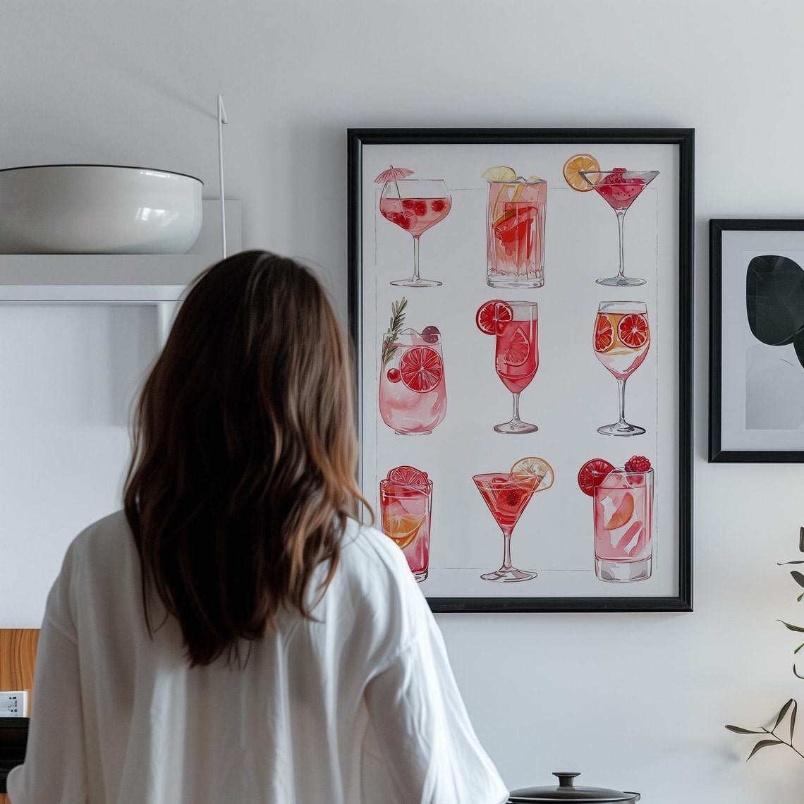 Pink Cocktail Art Print Cocktails Artwork Bar Art Print Dining Room ...