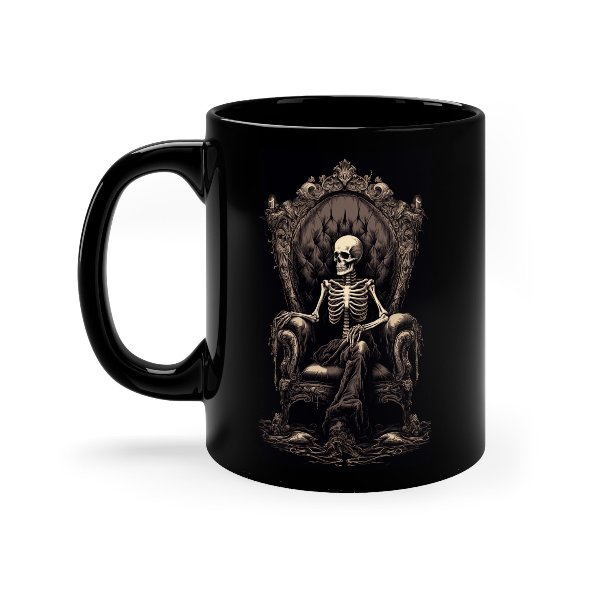 Skeleton Skull on Antique Chair Mug Funny Gift Coffee Cup Dead Inside ...