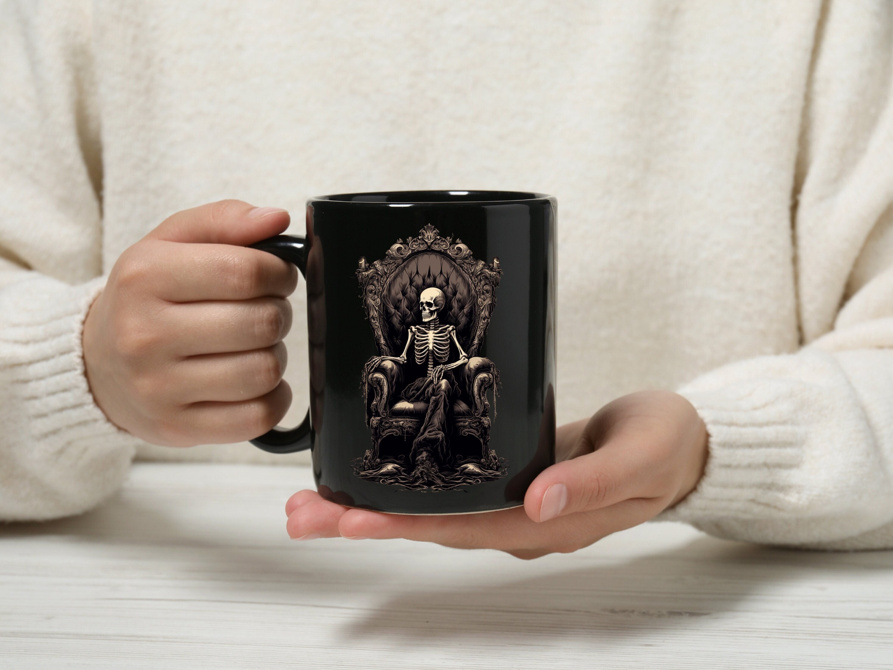 Skeleton Skull on Antique Chair Mug Funny Gift Coffee Cup Dead Inside ...