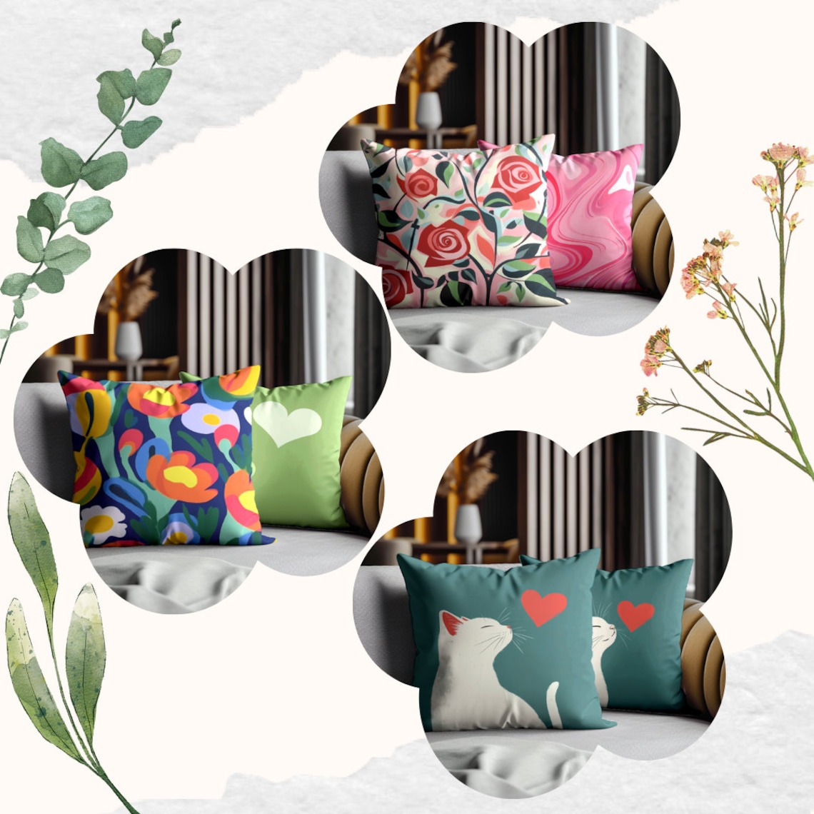 Throw Pillow Set Mockup PSD Smart Object Pillow Mock up Cushion Set of ...