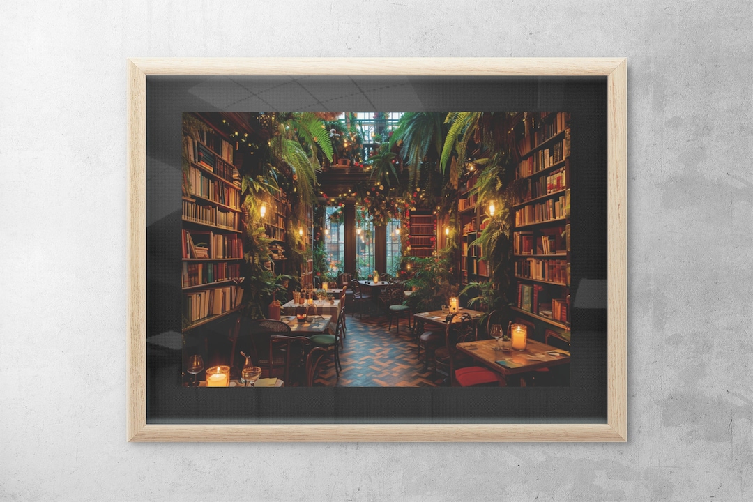 Printable Mystical Library Wall Art - Antique Bookshelves & Greenery ...