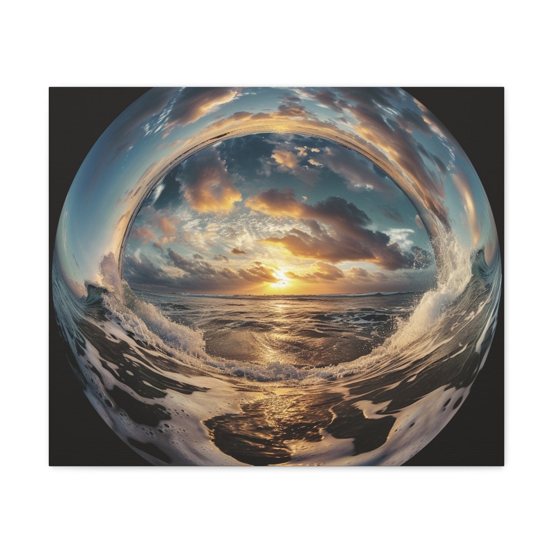 Coastal Sunset Photograph, Panoramic Fish-eye Ocean View, Tranquil Wall ...