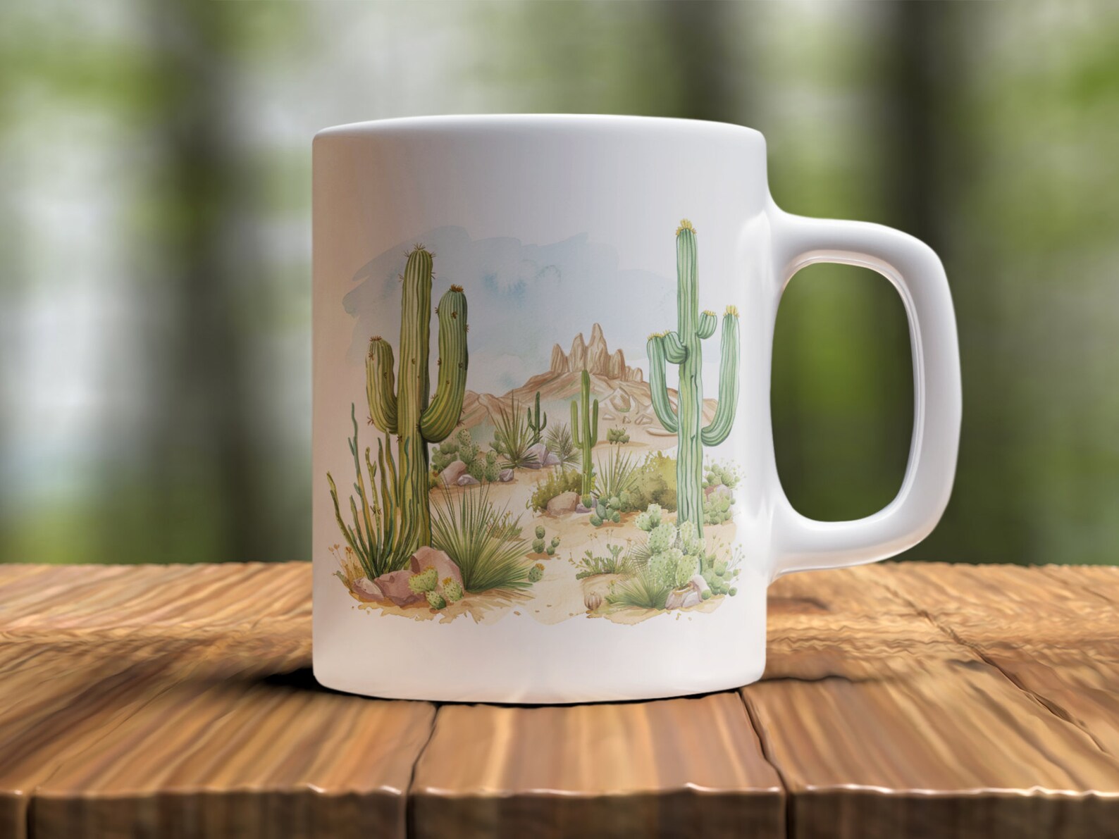 Watercolor Cacti Ceramic Mug: Desert Landscape Coffee Cup (11oz) - Etsy
